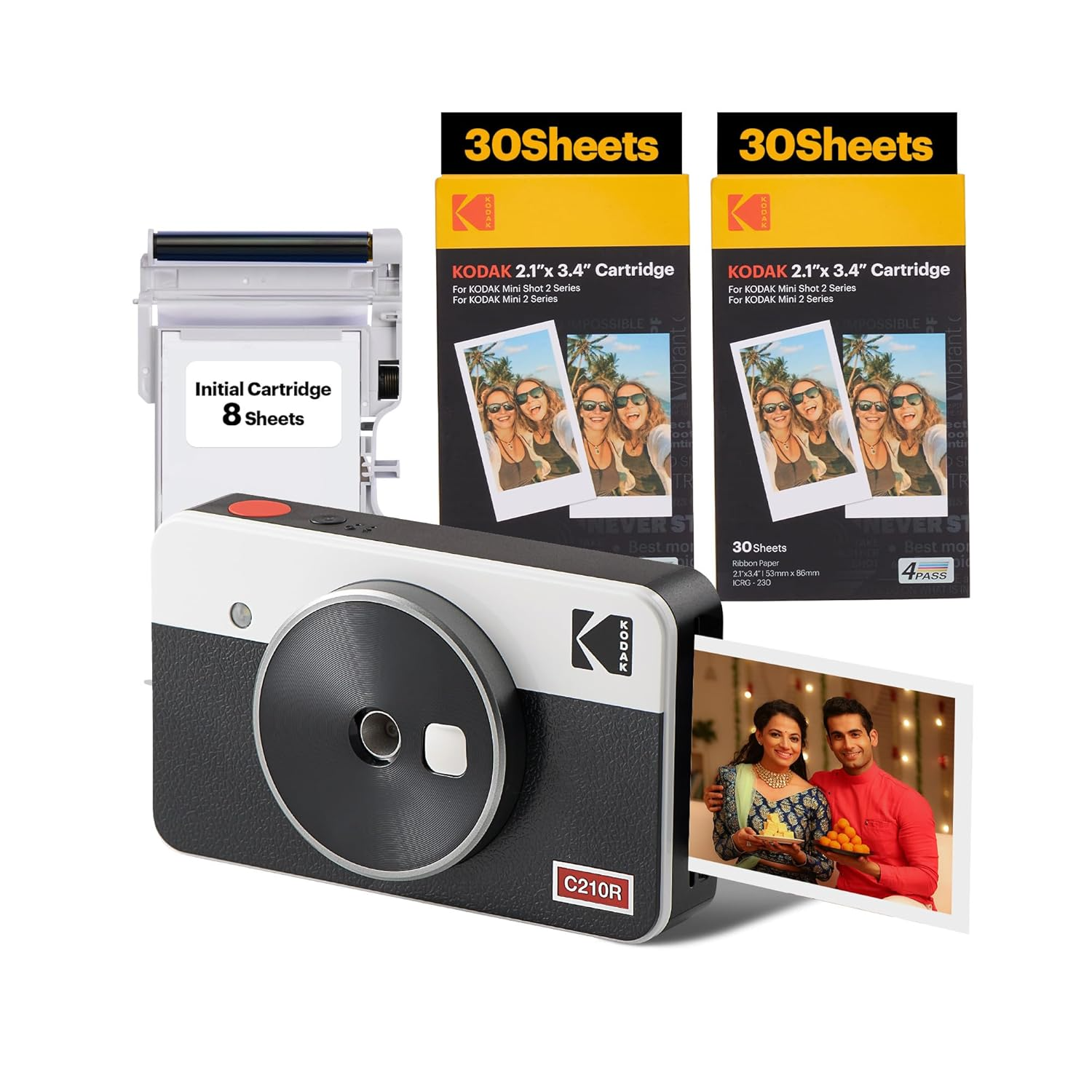 KODAK Mini Shot 2 Retro 4PASS 2-in-1 Instant Camera and Photo Printer (2.1x3.4 inches) + 68 ...